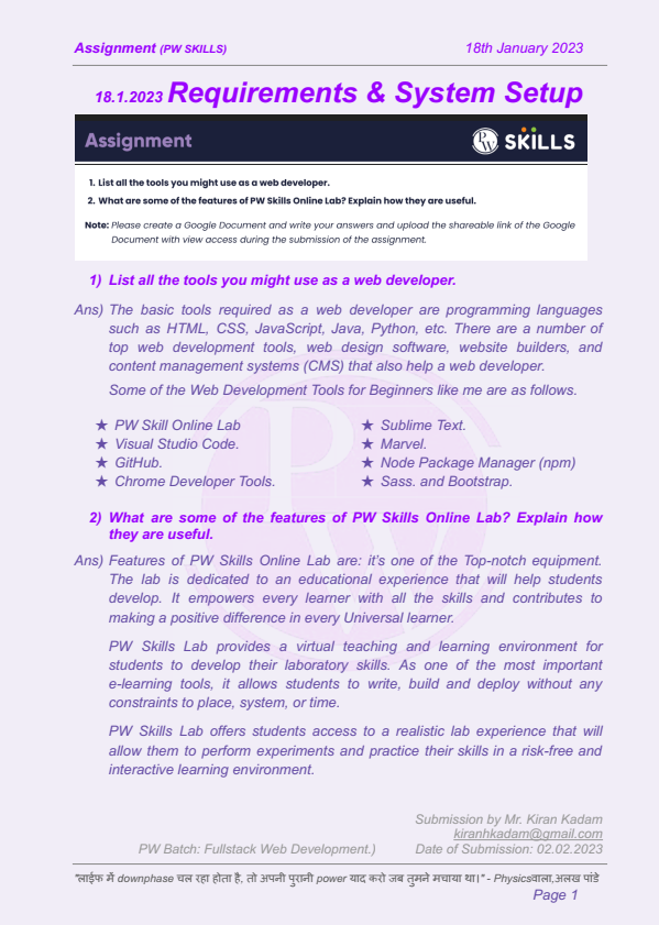 Theory Assignments kiranhkadam@gmail.com Theory Assignments kiranhkadam@gmail.com