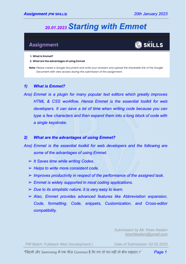 Theory Assignments kiranhkadam@gmail.com Theory Assignments kiranhkadam@gmail.com